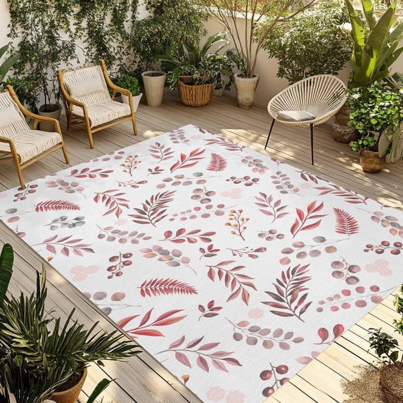 Abstract Leaf Outdoor Rug, Red Leaves Spring Plant Pastoral Style Farm ...