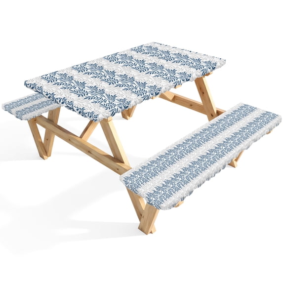 Abstract Leaf Picnic Table Cover with Bench Covers Blue and Grey ...