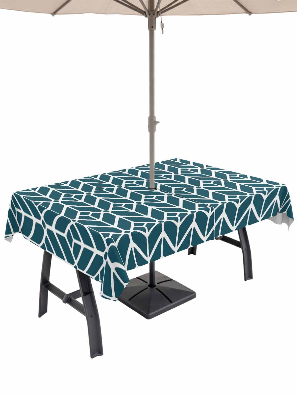 Abstract Leaf Rectangle Outdoor Tablecloth with Umbrella Hole Art ...