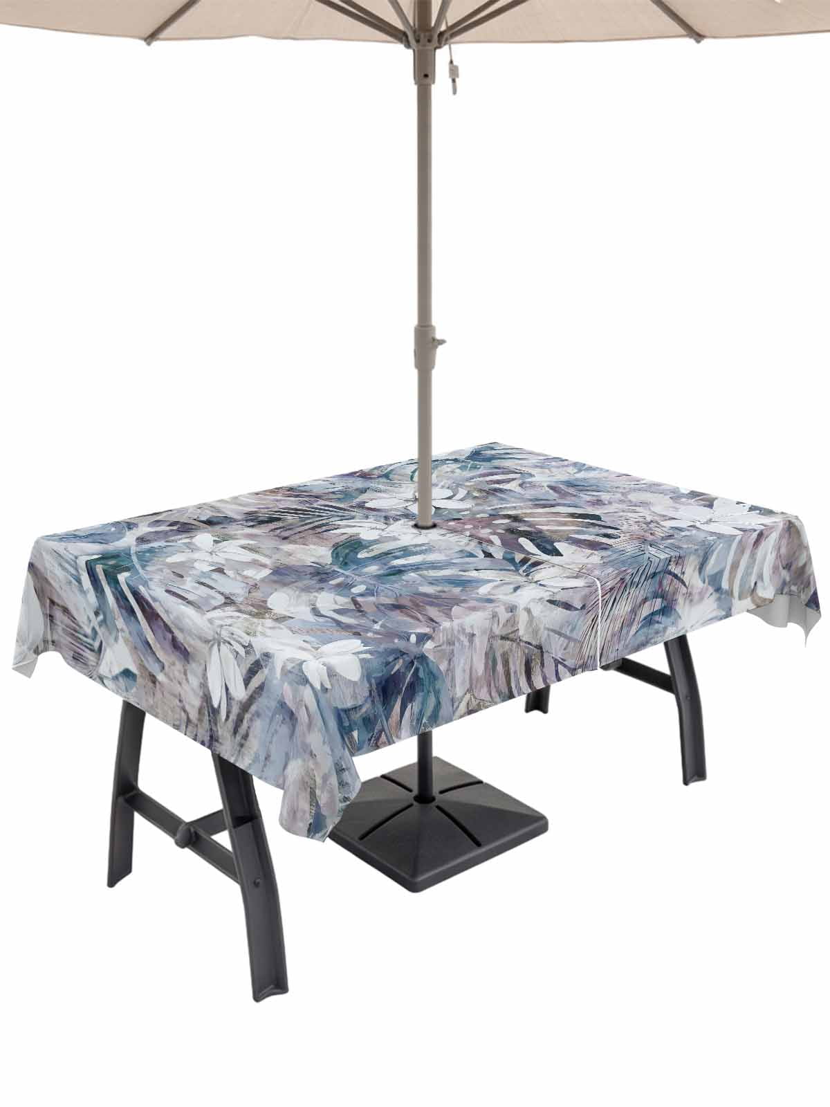 Abstract Leaf Rectangle Outdoor Tablecloth with Umbrella Hole Spring ...