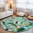 Abstract Leaf Round Area Rugs 3 ft, Crystals Gold Veins Luxury Washable ...