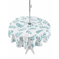 Abstract Leaf Round Outdoor Tablecloth with Umbrella Hole Blue Leaves ...