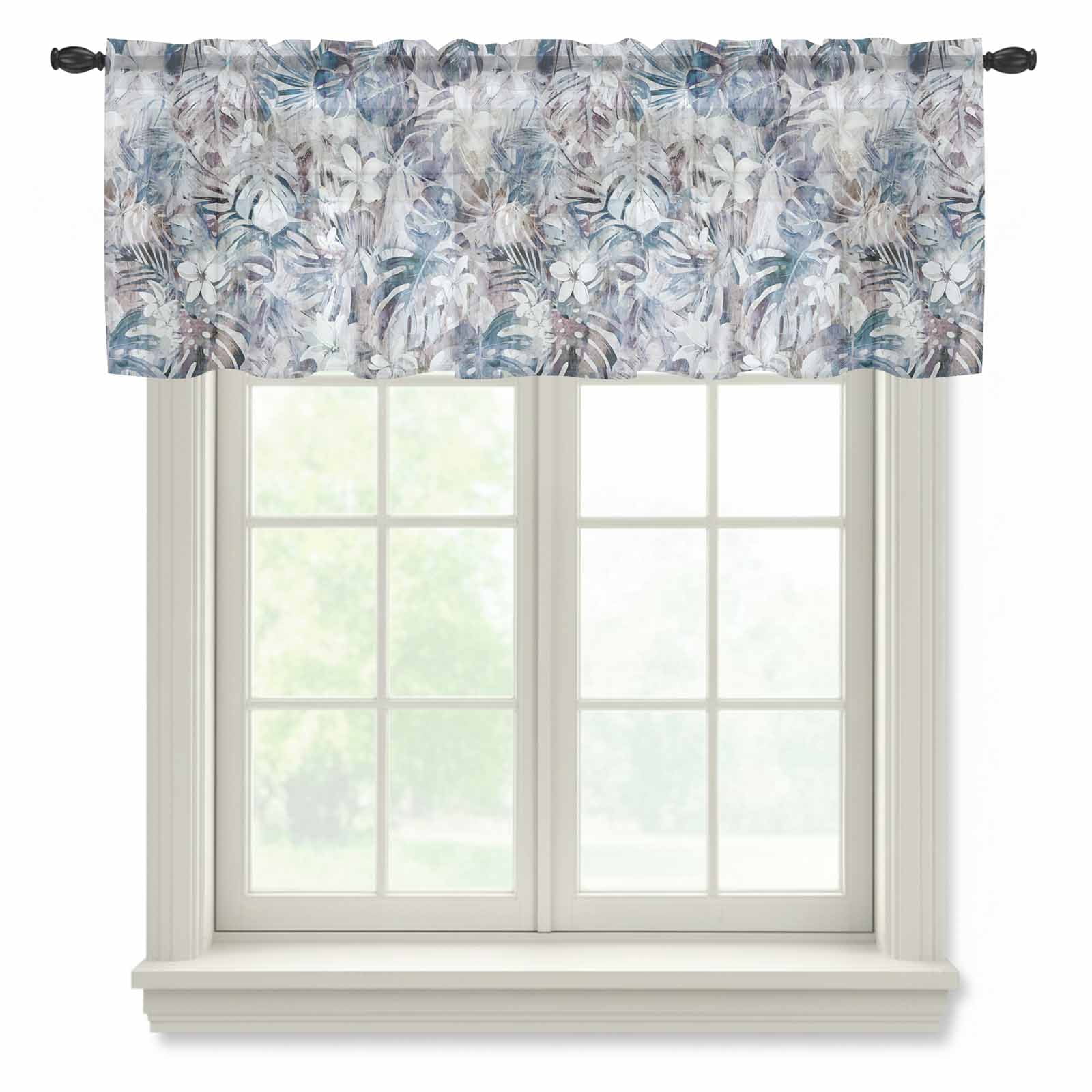 Abstract Leaf Semi Sheer Valance Curtains Spring Vintage Blue Brown ...