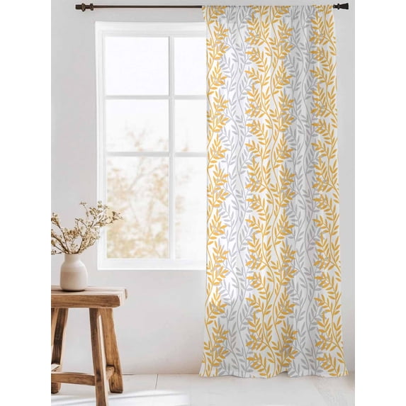 Abstract Leaf Sheer Curtains 108 Inch Long 1 Panel Orange and Grey ...