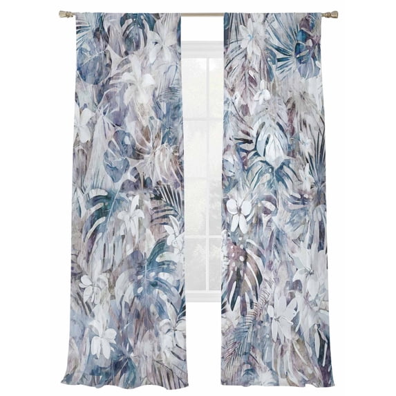 Abstract Leaf Sheer Curtains 2 Panels Set Spring Vintage Blue Brown ...