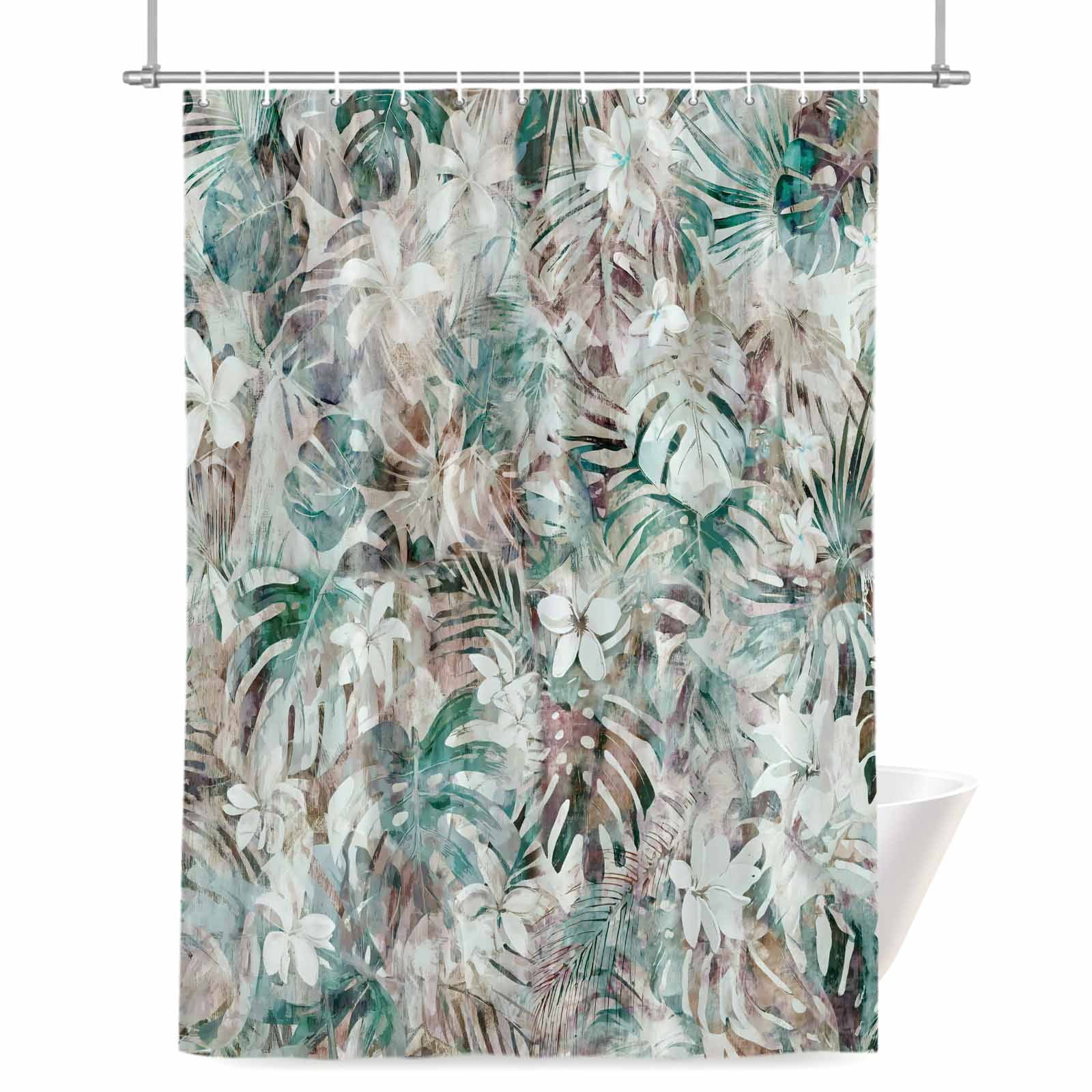 Abstract Leaf Shower Curtains for Bathroom, Spring Vintage Sage Brown ...
