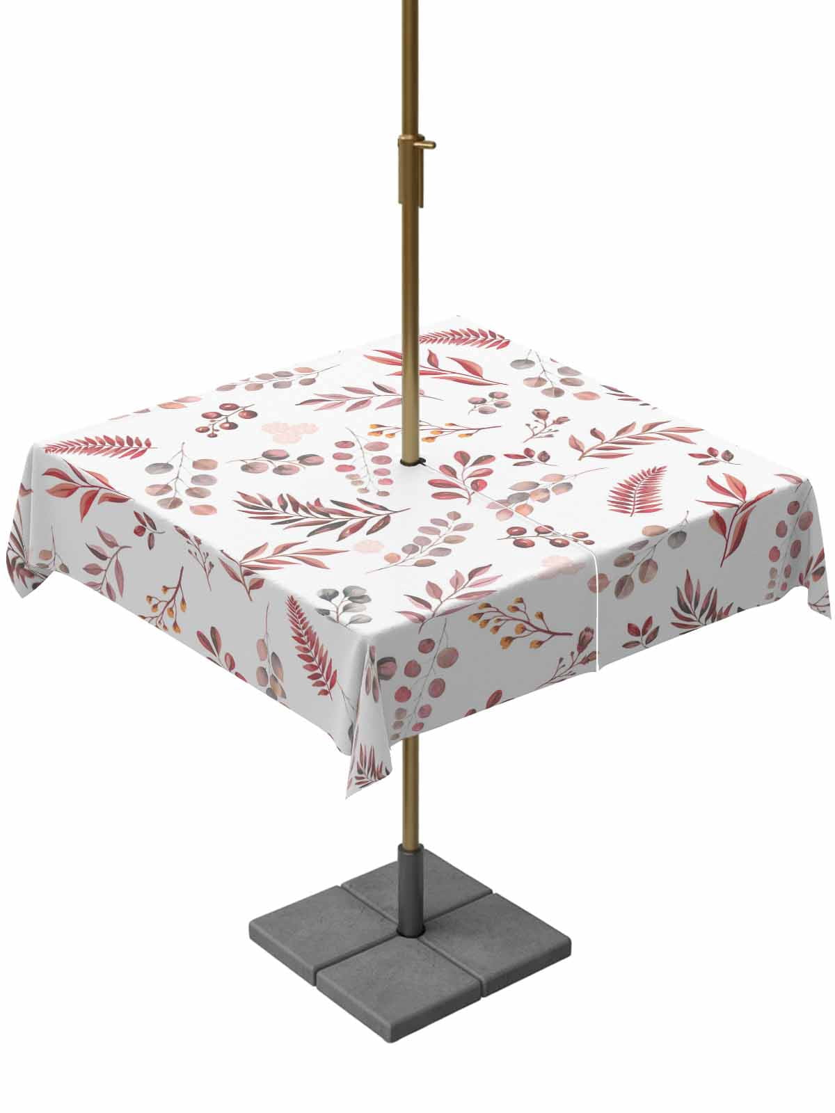 Abstract Leaf Square Outdoor Tablecloth with Umbrella Hole Red Leaves ...