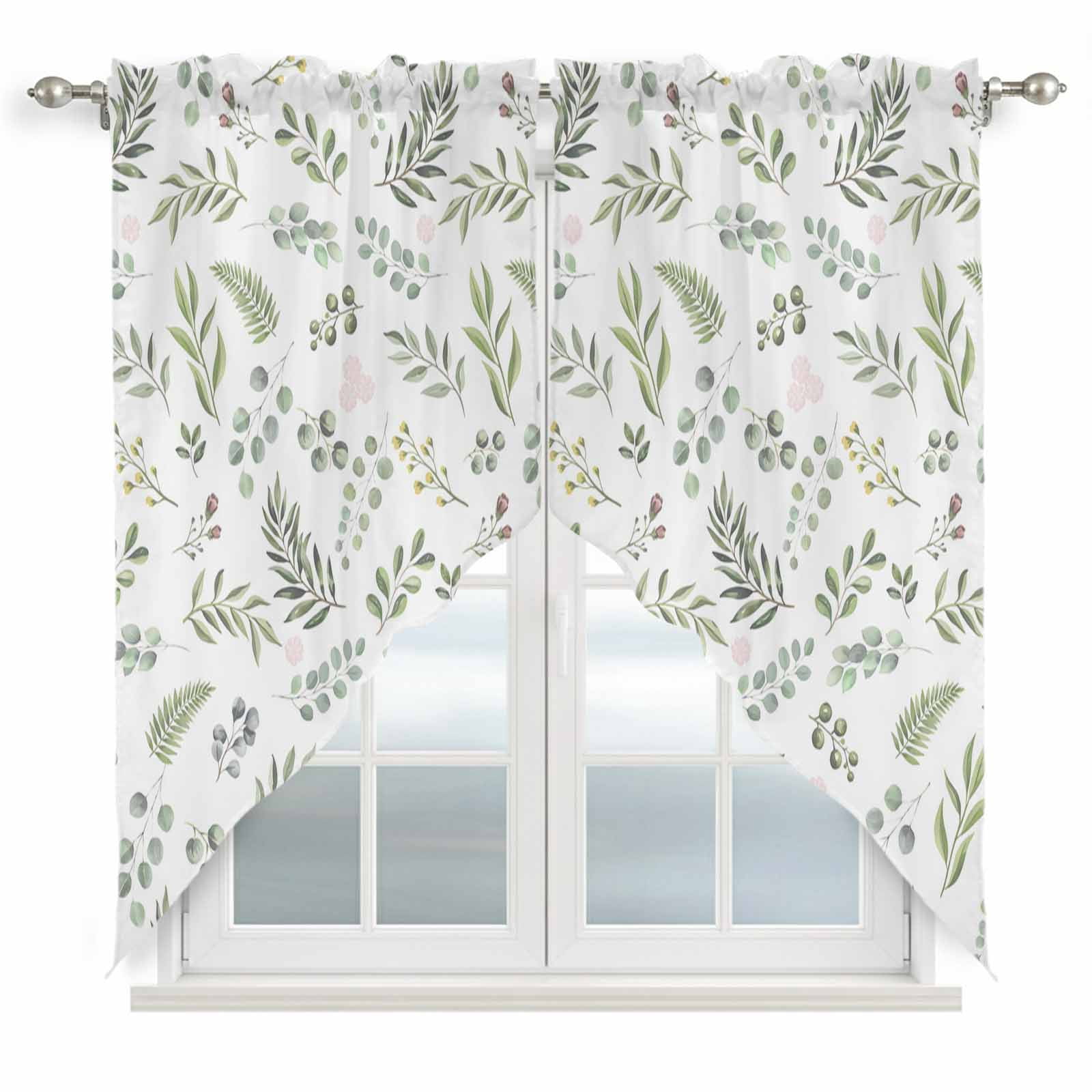 Abstract Leaf Swag Curtain Valance for Window 2 Panels Green Leaves ...