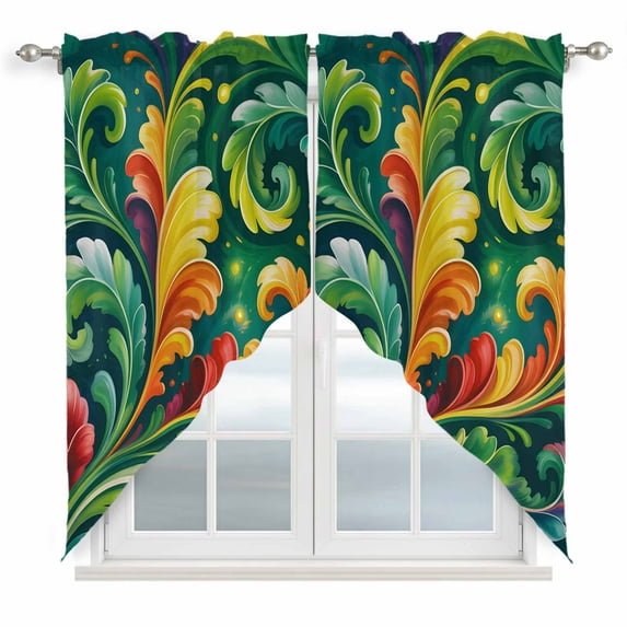 Abstract Leaf Swag Curtain Valance for Window 2 Panels Green Yellow Red ...