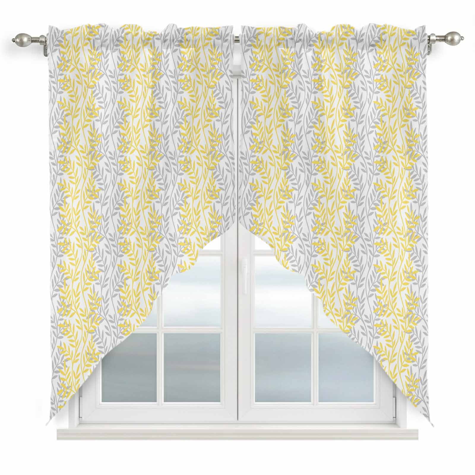 Abstract Leaf Swag Curtain Valance for Window 2 Panels Yellow and Grey ...