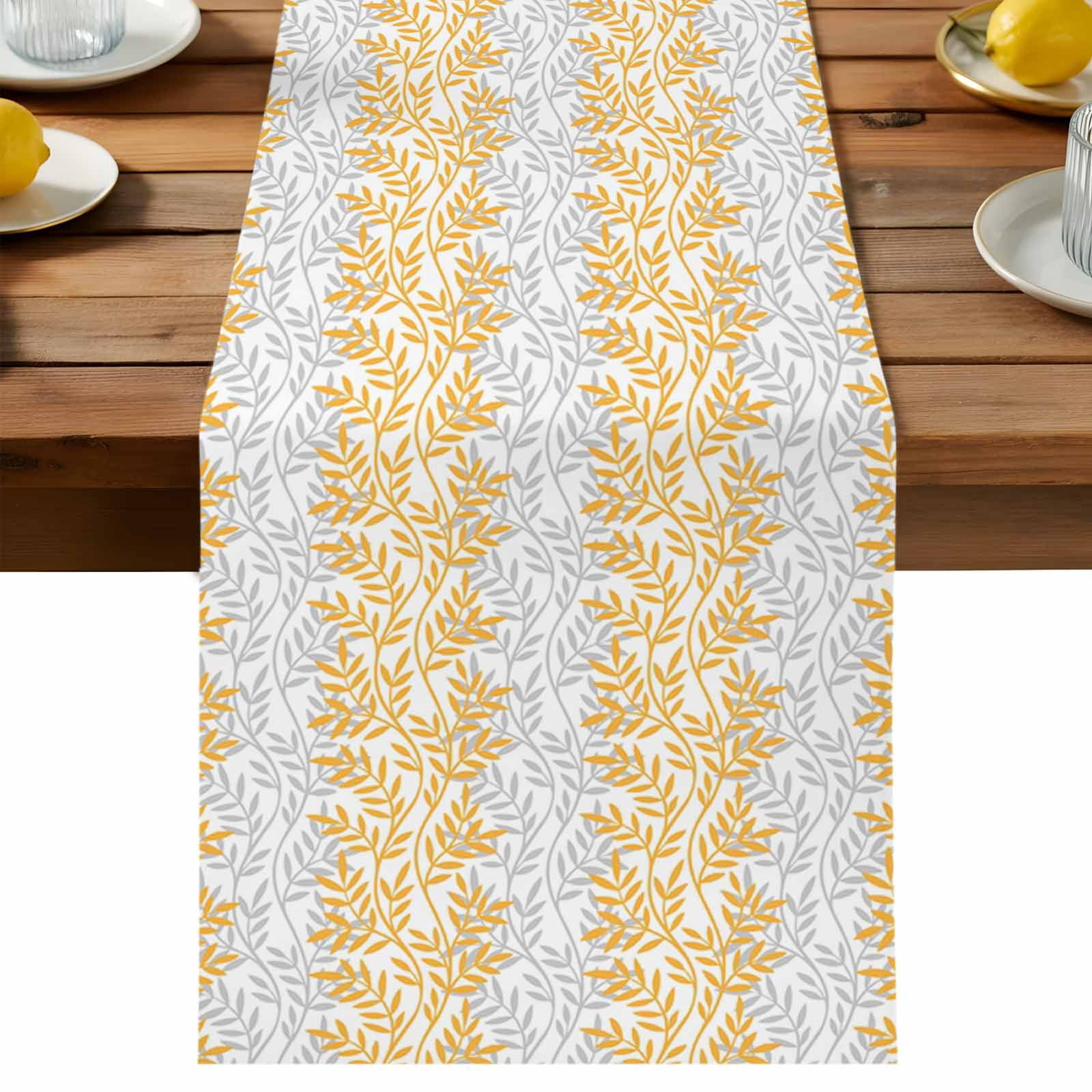 Abstract Leaf Table Runner, Orange and Grey Gradient Plant Art Cotton ...