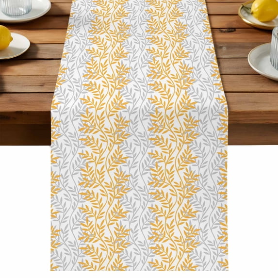 Abstract Leaf Table Runner, Orange and Grey Gradient Plant Art Cotton ...