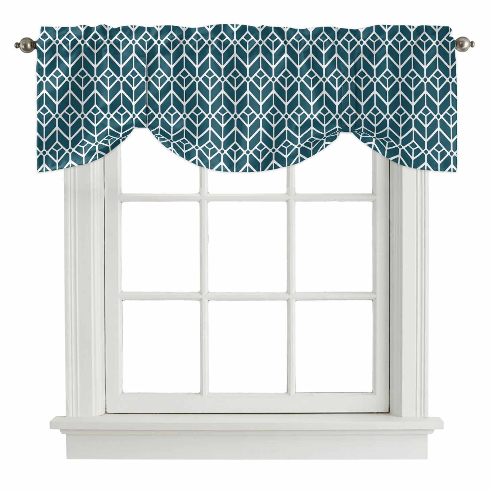 Abstract Leaf Tie Up Valance Curtains Art Abstract Geometric Teal ...