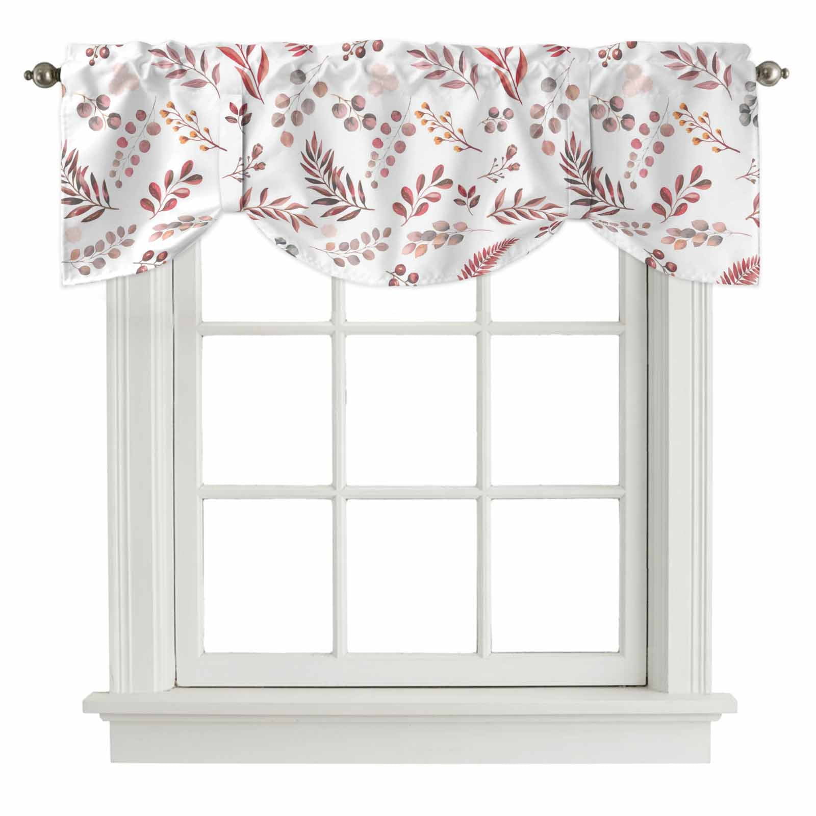 Abstract Leaf Tie Up Valance Curtains Red Leaves Spring Plant Pastoral ...