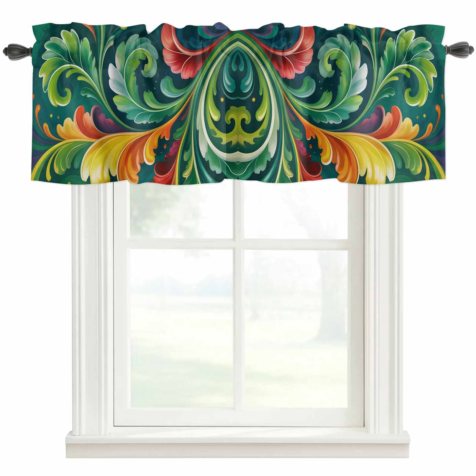 Abstract Leaf Valances for Windows Green Yellow Red Leaf Fireflies ...