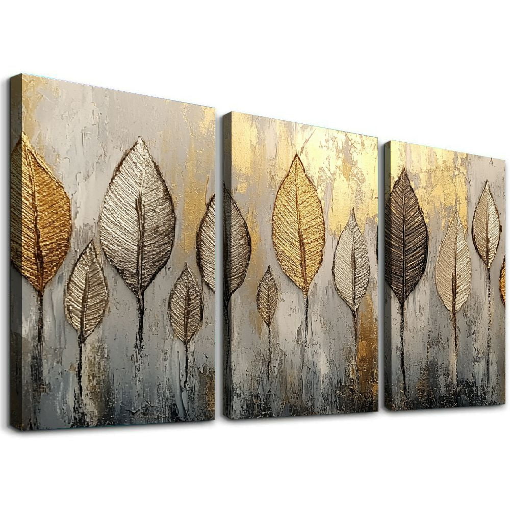 Abstract Leaf Wall Art Triptych – Modern Botanical Canvas Prints for ...