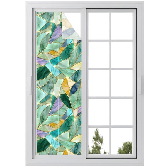 Abstract Leaf Window Privacy Film, Crystals Gold Veins Luxury Frosted ...