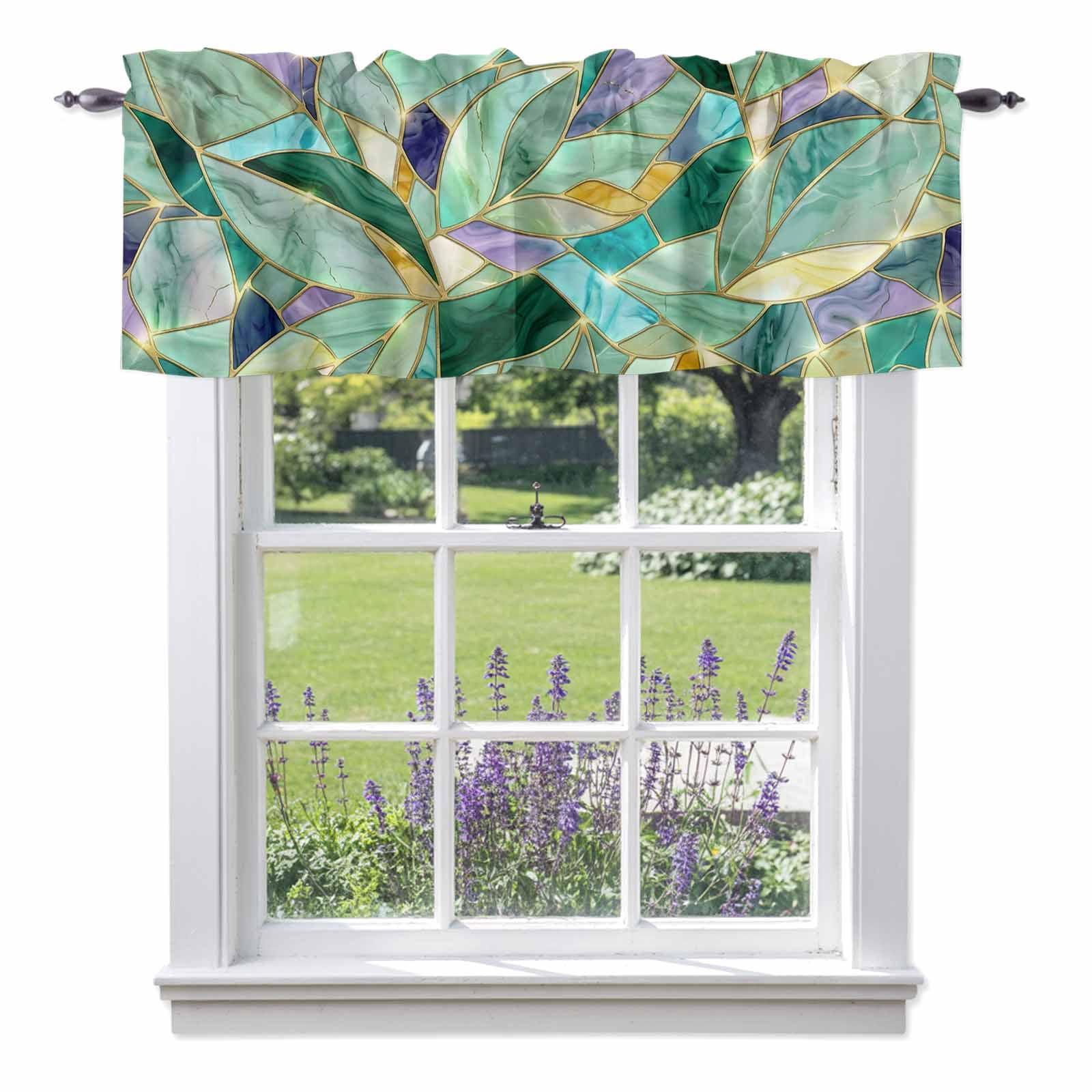 Abstract Leaf Window Valance for Kitchen, Crystals Gold Veins Luxury ...