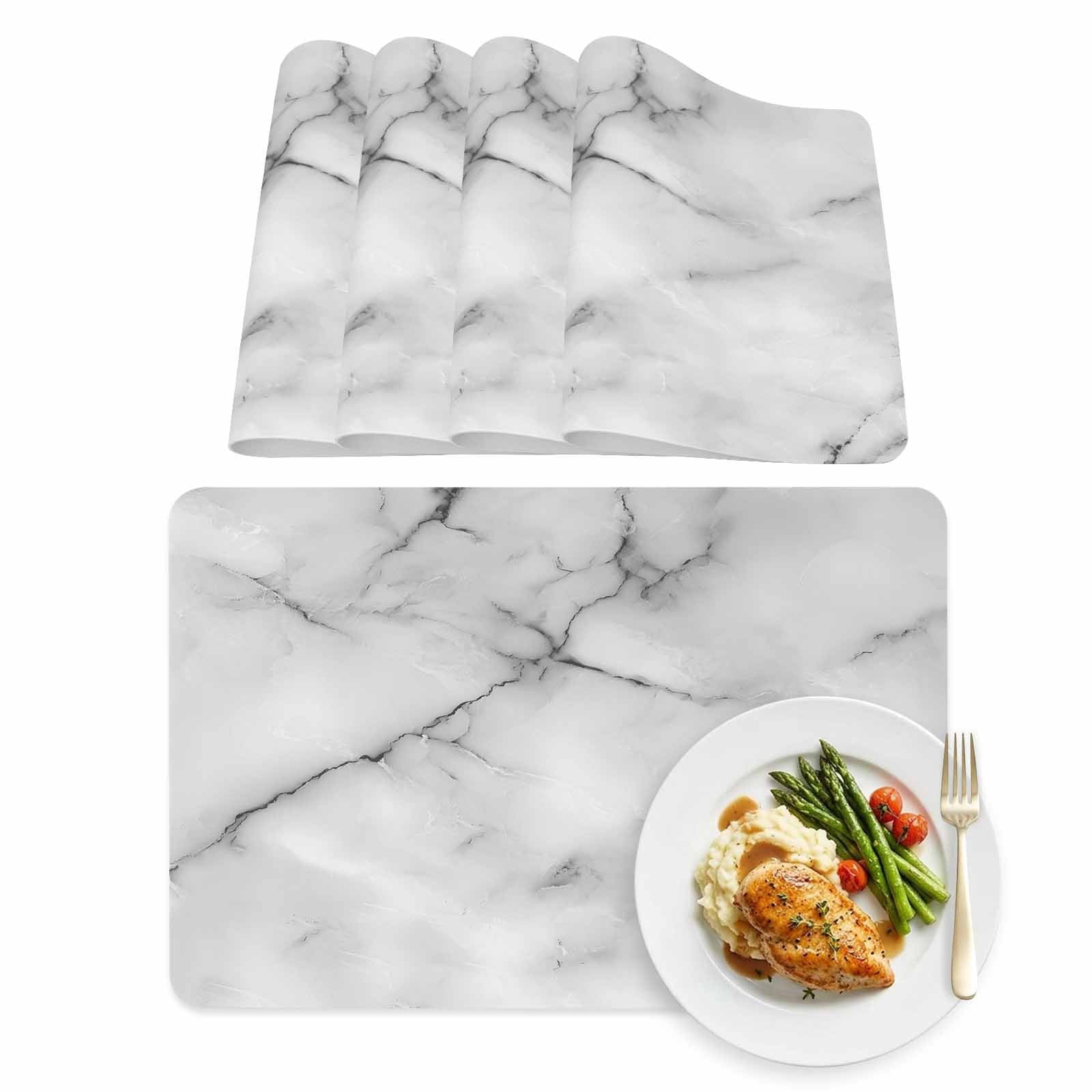 Abstract Leather Placemats Set of 4, 12x18 Inch, Grey Marble Texture ...