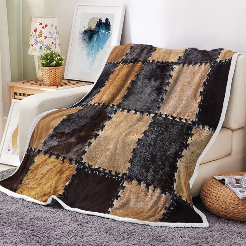 Abstract Leather Texture Throw Blanke, Leather Patchwork Textured ...