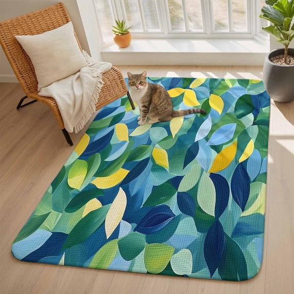 Abstract Leaves Area Rugs for Living Room 5x7, Watercolor Yellow Green ...