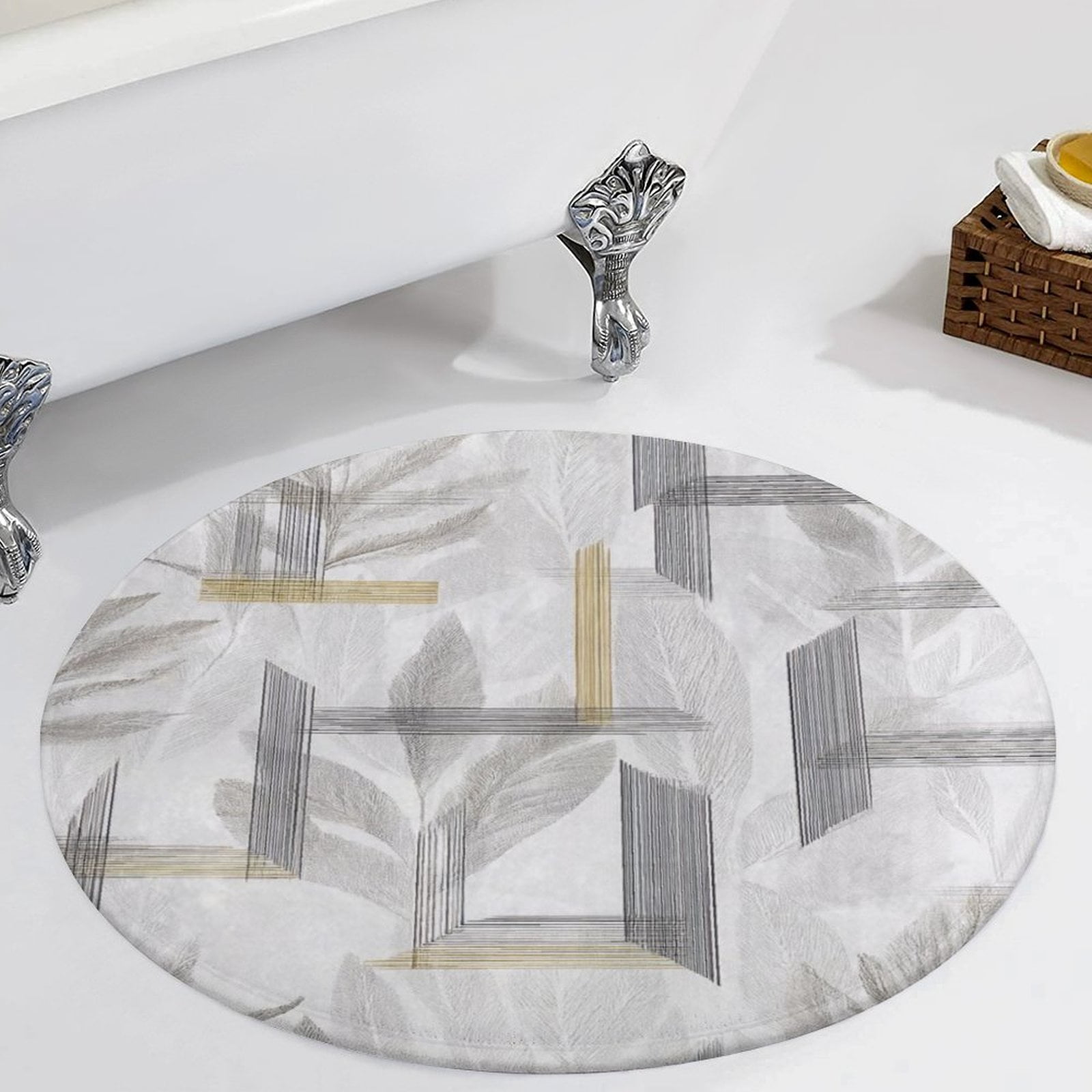 Abstract Leaves Geometric Lines Art Round Carpet Circle Rug Outdoor ...