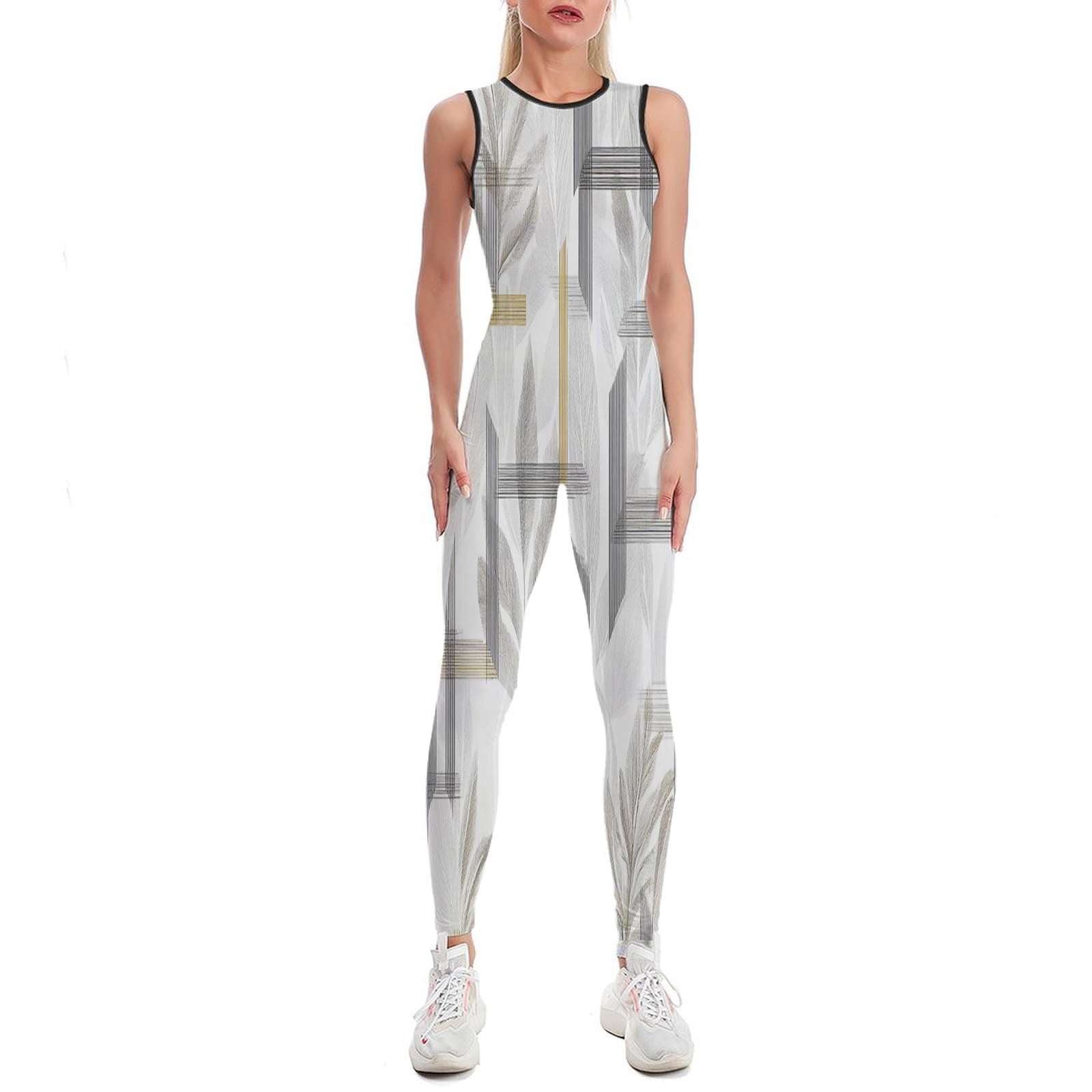 Abstract Leaves Geometric Lines Art Women's One Piece Yoga Jumpsuits ...