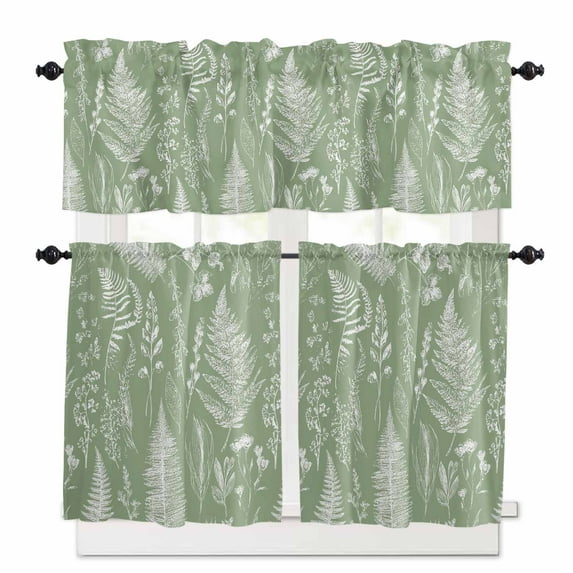 Abstract Leaves Kitchen Curtains Valance and Tier Set Sage Green ...