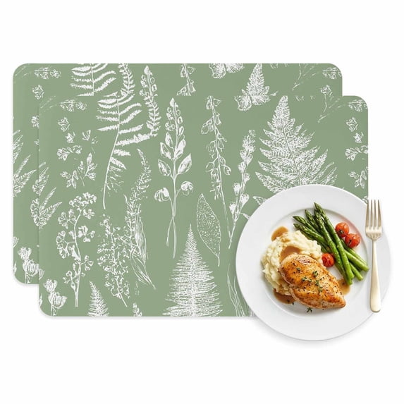 Abstract Leaves Leather Placemats Set of 2, 12x18 Inch, Sage Green ...