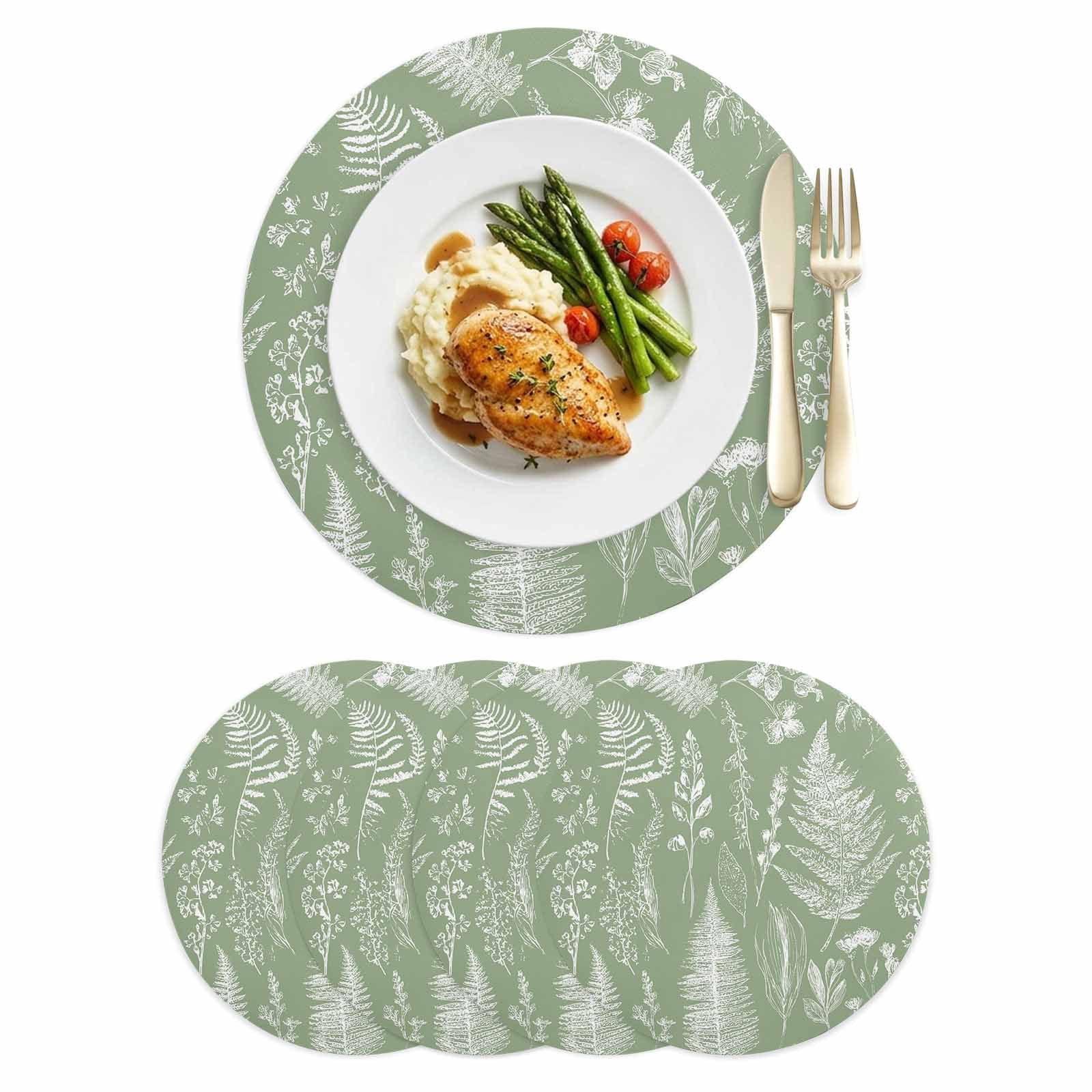 Abstract Leaves Leather Placemats Set of 4, 15 Inch, Sage Green ...