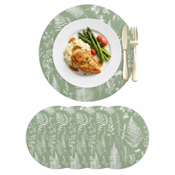 Abstract Leaves Leather Placemats Set of 4, 15 Inch, Sage Green ...