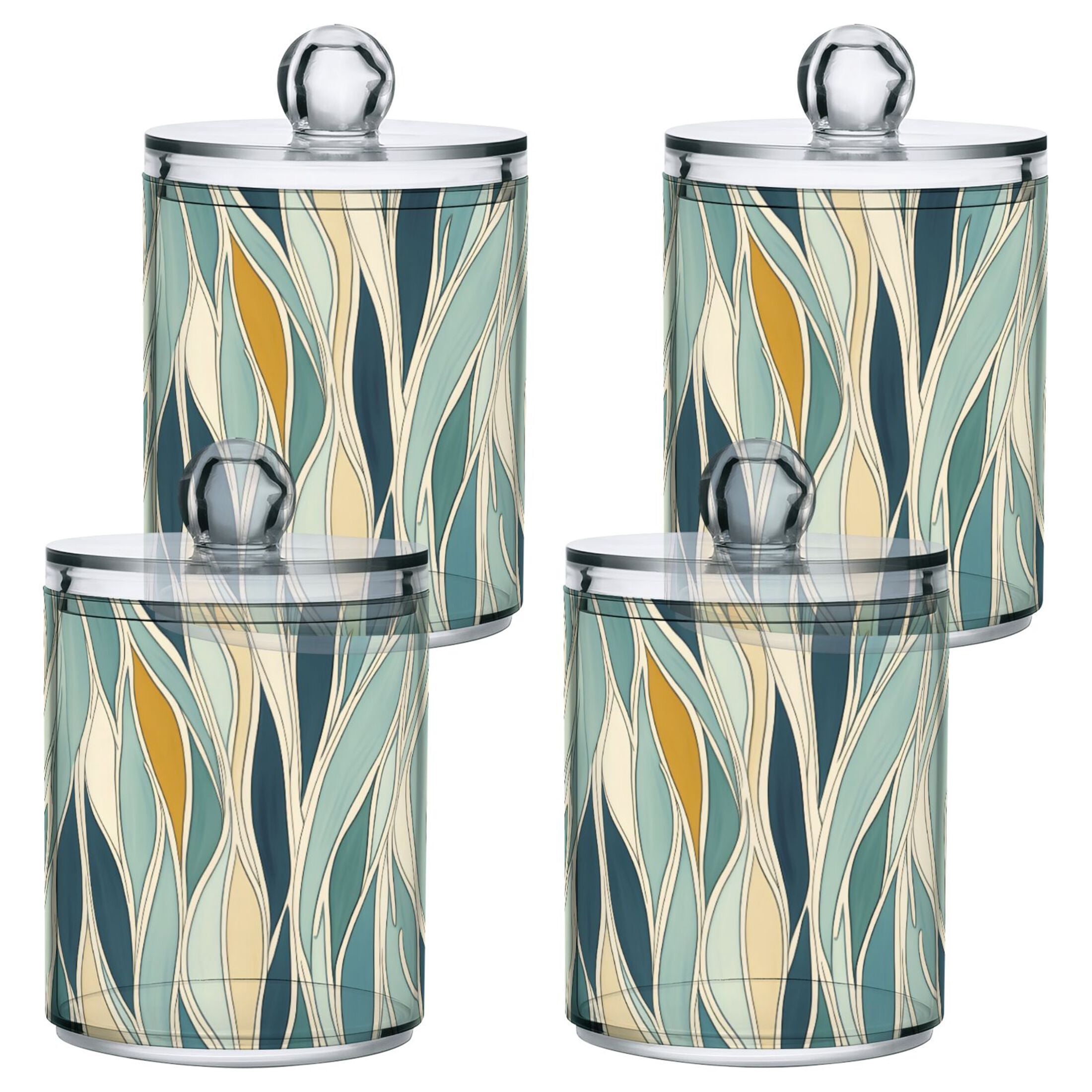 Abstract Leaves Pattern Design Bathroom Canisters Set of 4 Translucent ...