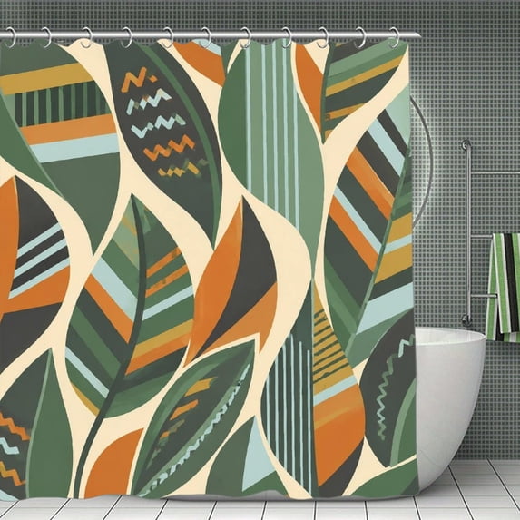 Abstract Leaves Pattern Print Shower Curtain,Cloth Fabric Waterproof ...
