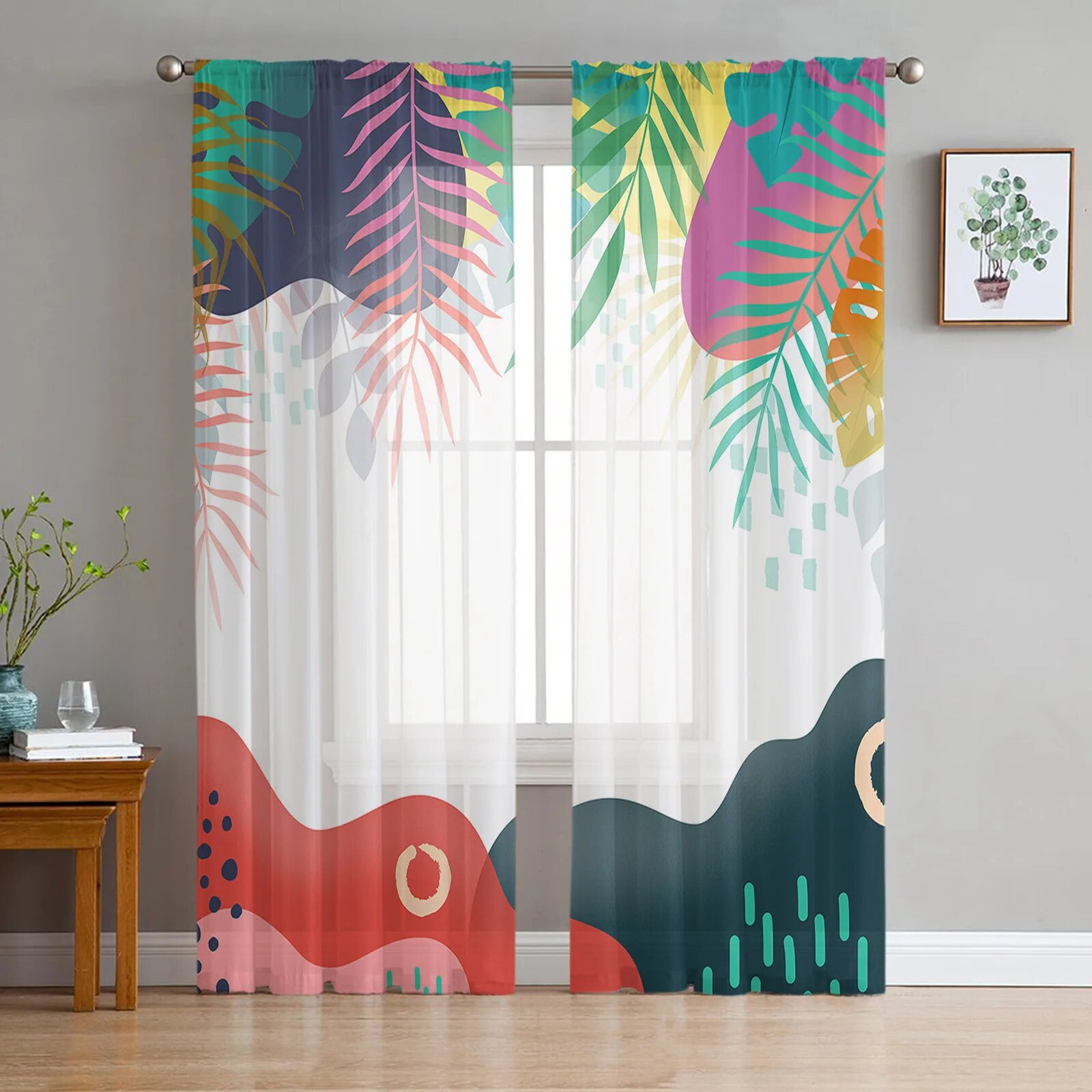 Abstract Leaves Plant Tulle Curtains for Living Room Sheer Curtain for ...