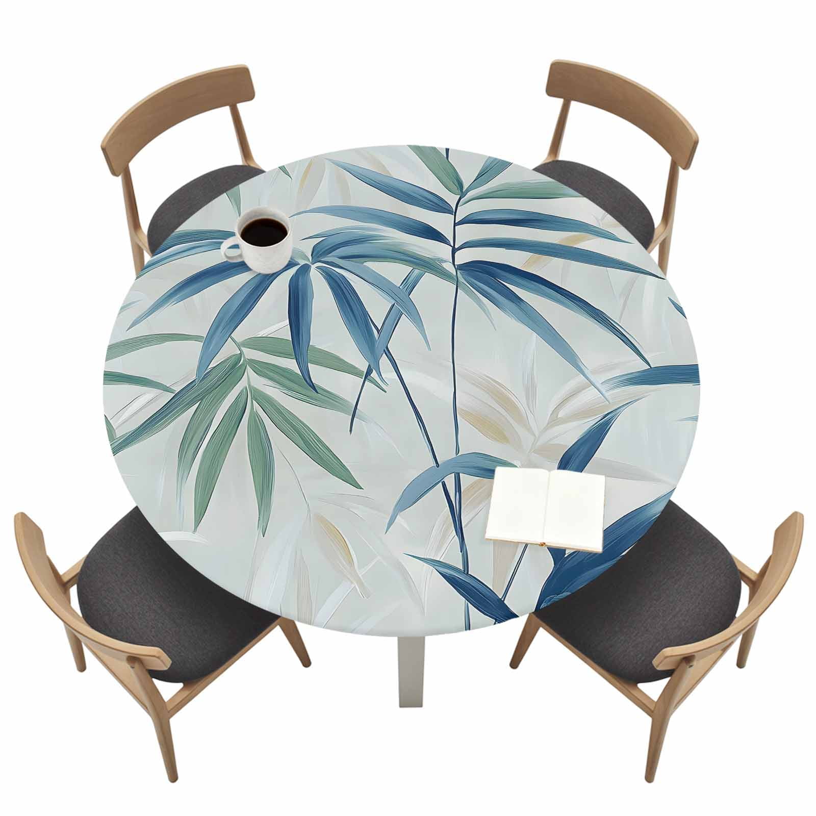 Abstract Leaves Round Fitted Tablecloth with Elastic Edge Modernism ...