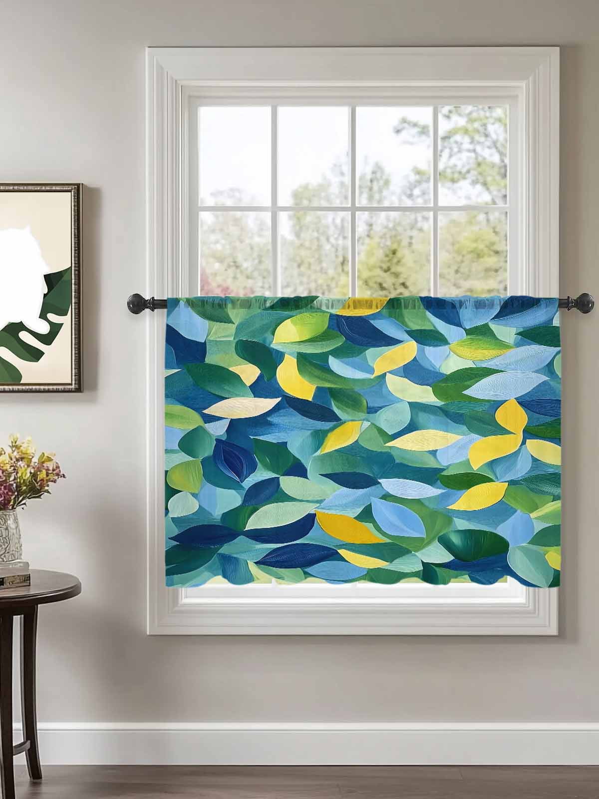 Abstract Leaves Sheer Curtains 45 Inch Long 1 Panel Watercolor Yellow ...