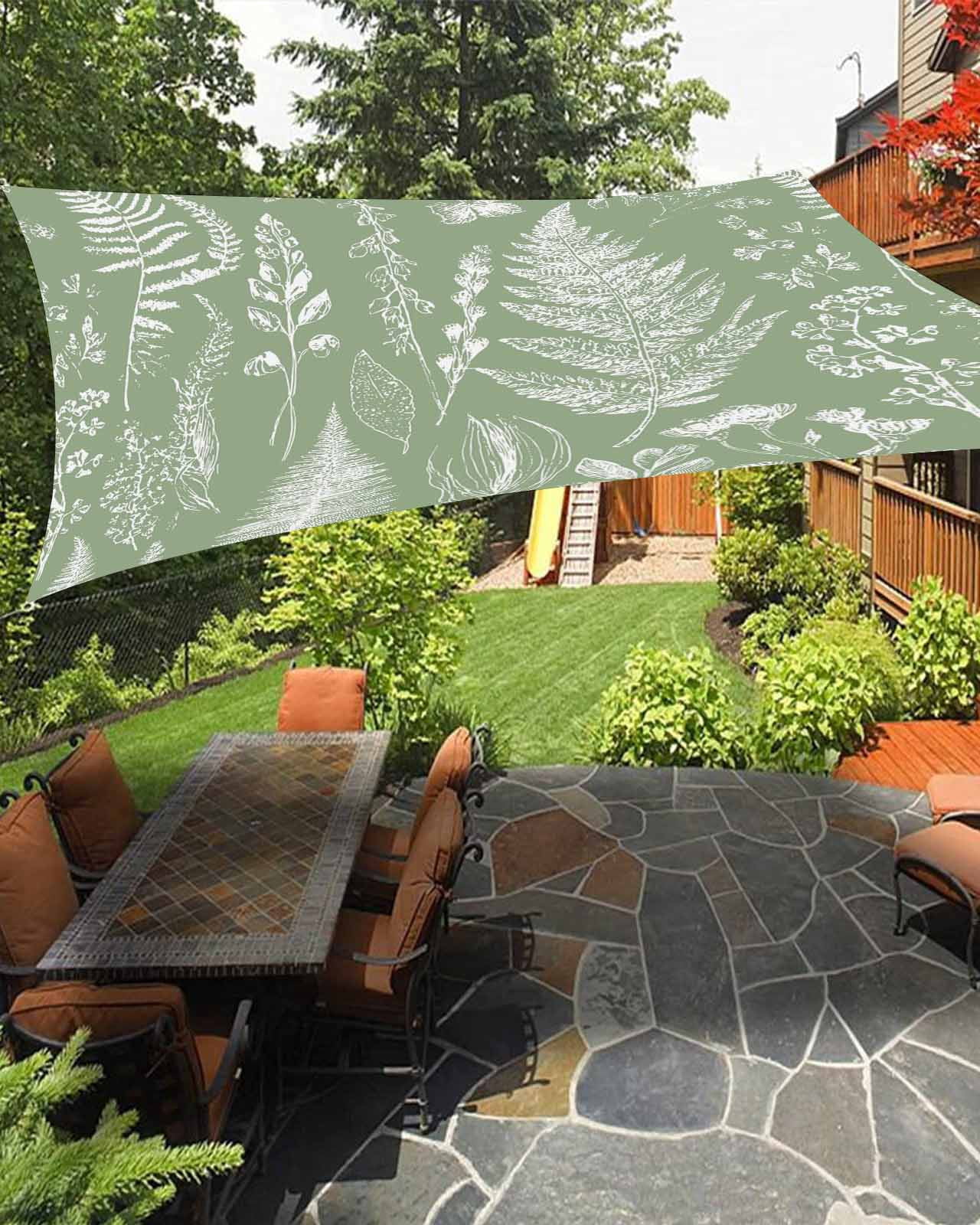 Abstract Leaves Sun Shade Sail 14'X18' Sage Green Background Plant Hand ...