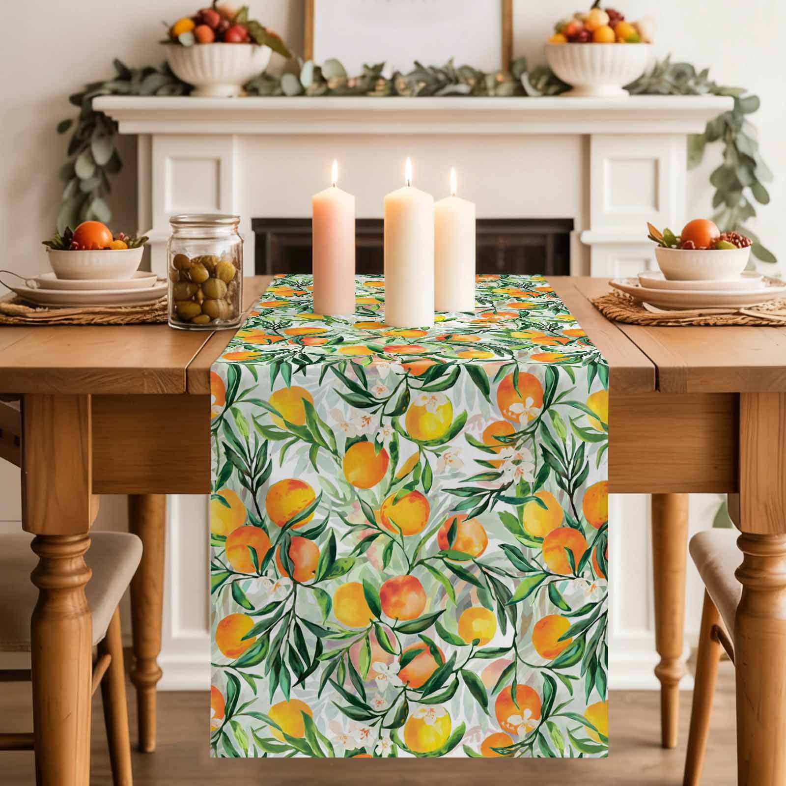 Abstract Lemon White Wildflower Table Runner 70 Inches Long,Kitchen ...