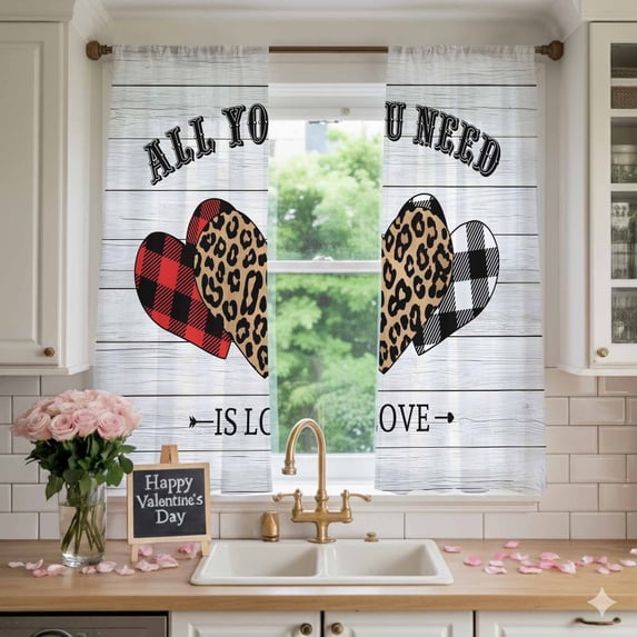 Abstract Leopard Buffalo Plaid Love Chiffon Sheer Curtains 72 Inches ...