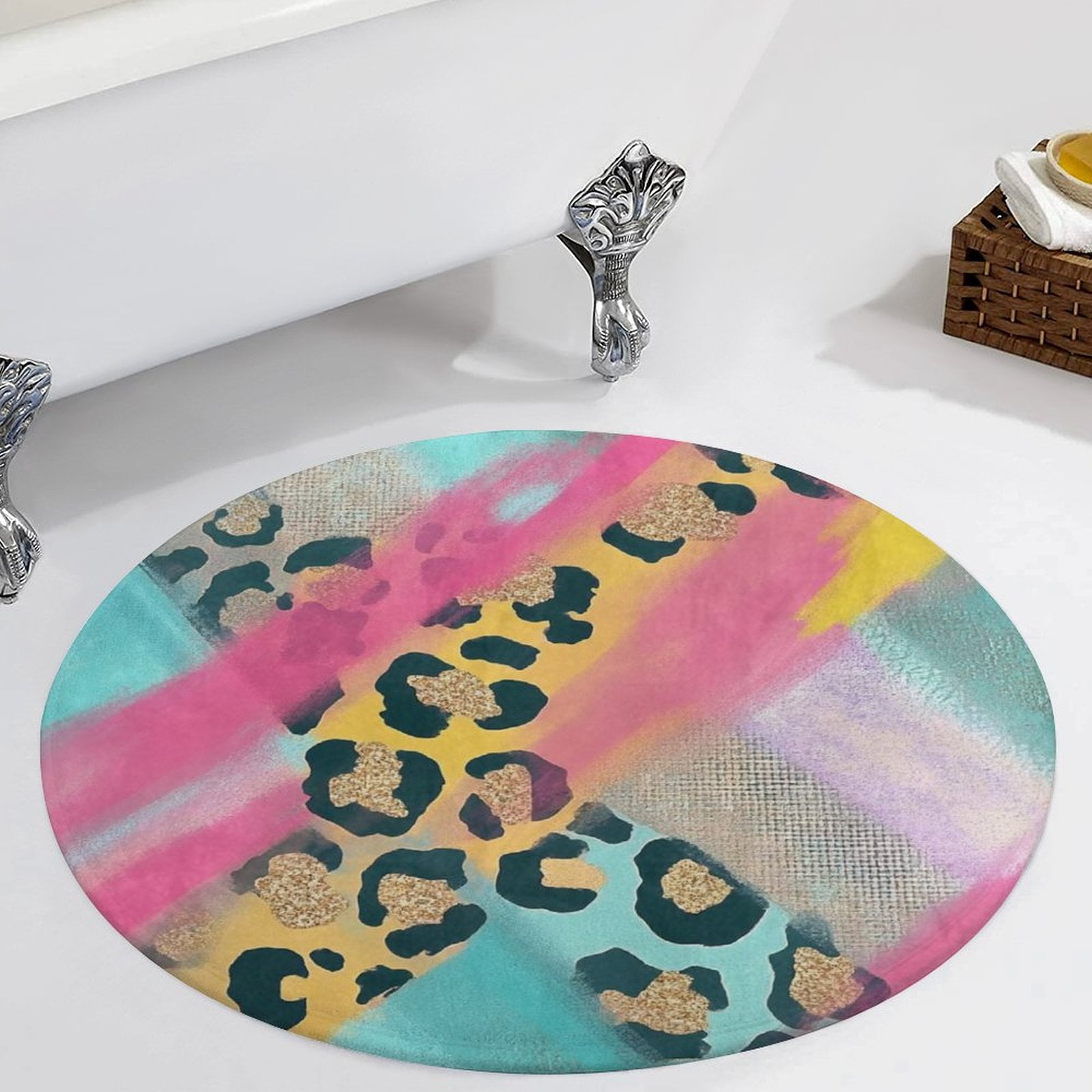 Abstract Leopard Print Colorful Art Round Carpet Circle Rug Outdoor ...
