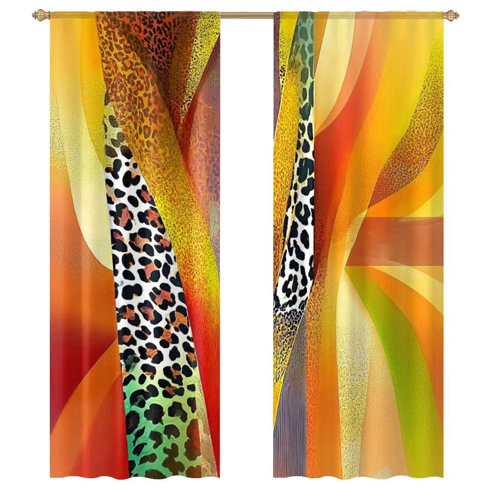 Abstract Leopard Print Design Tulle Curtains For Living Room Chiffon ...