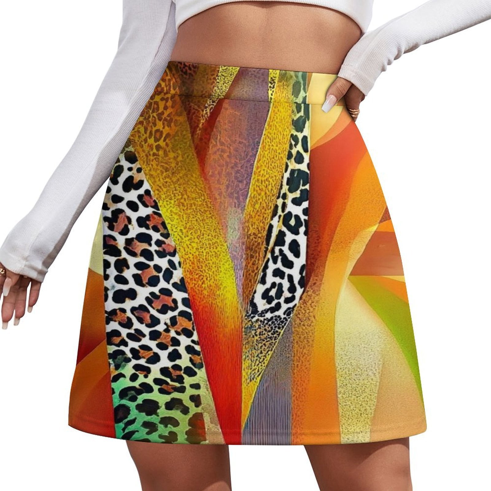 Abstract Leopard Print Design Women's High Waist Skirt Stretchy Casual ...