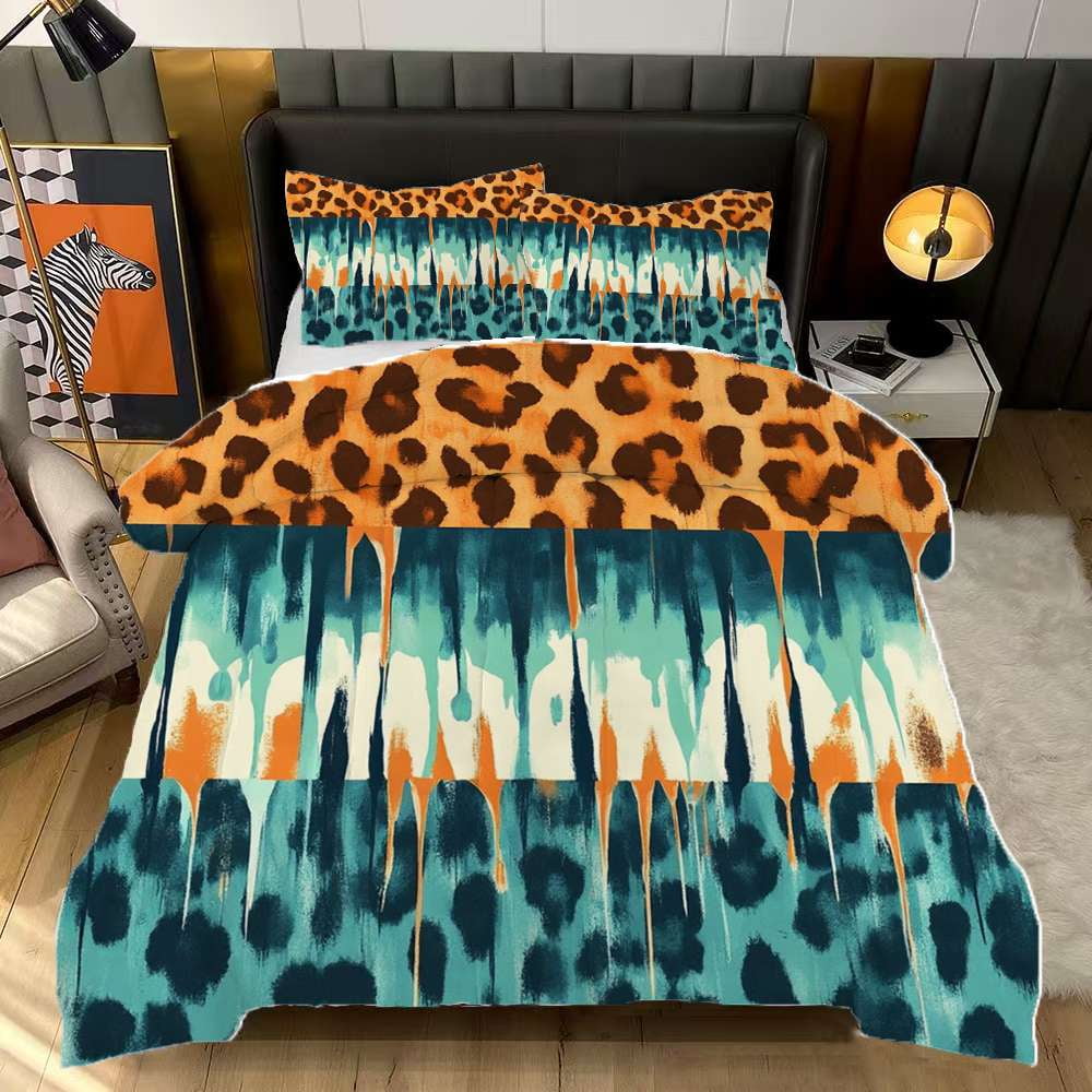 Abstract Leopard Print Drip Comforter Set King Size Bedding Set For ...