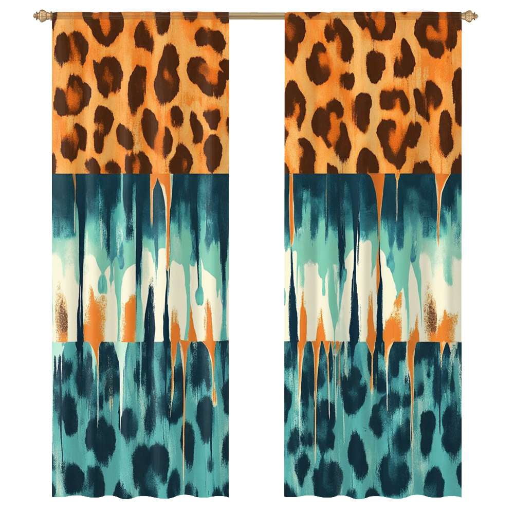Abstract Leopard Print Drip Modern Tulle Window Curtains for Living ...