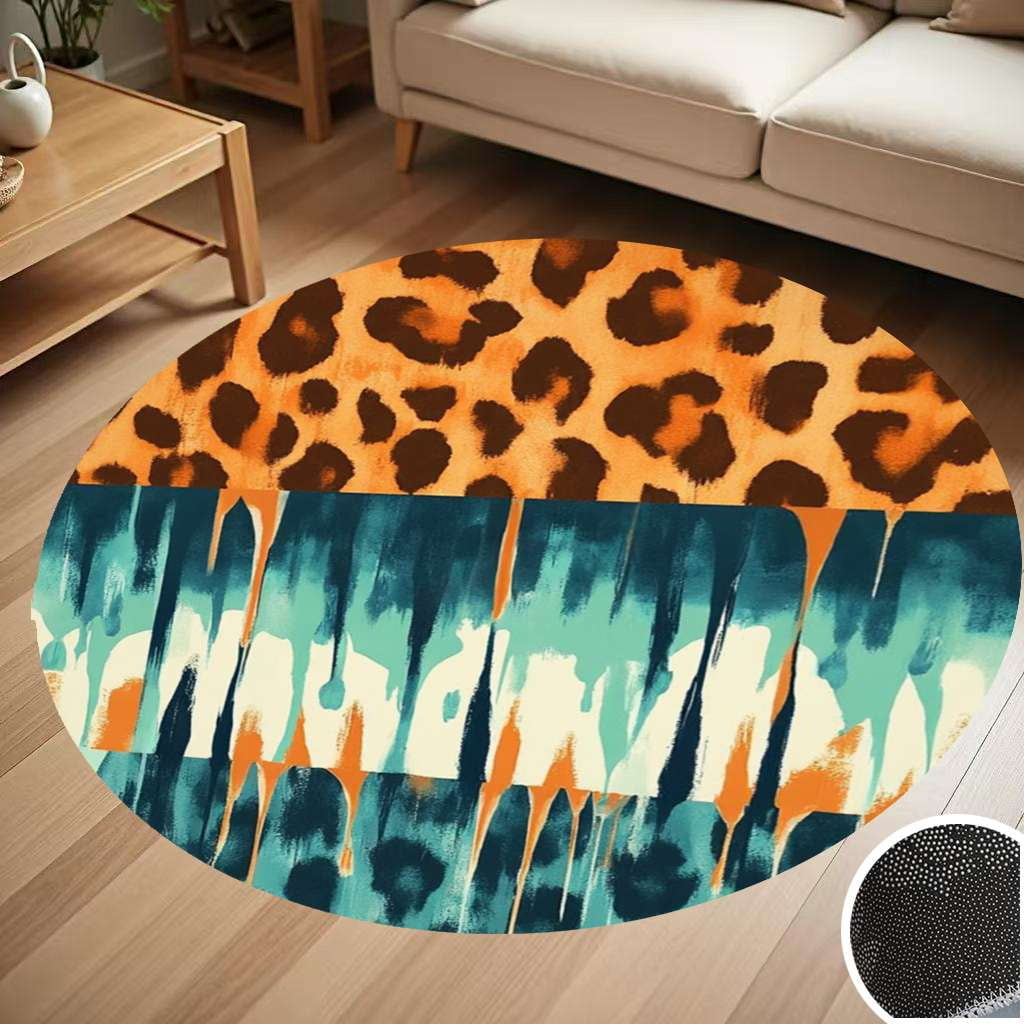 Abstract Leopard Print Drip Round Carpet Living Room Bedroom Home ...