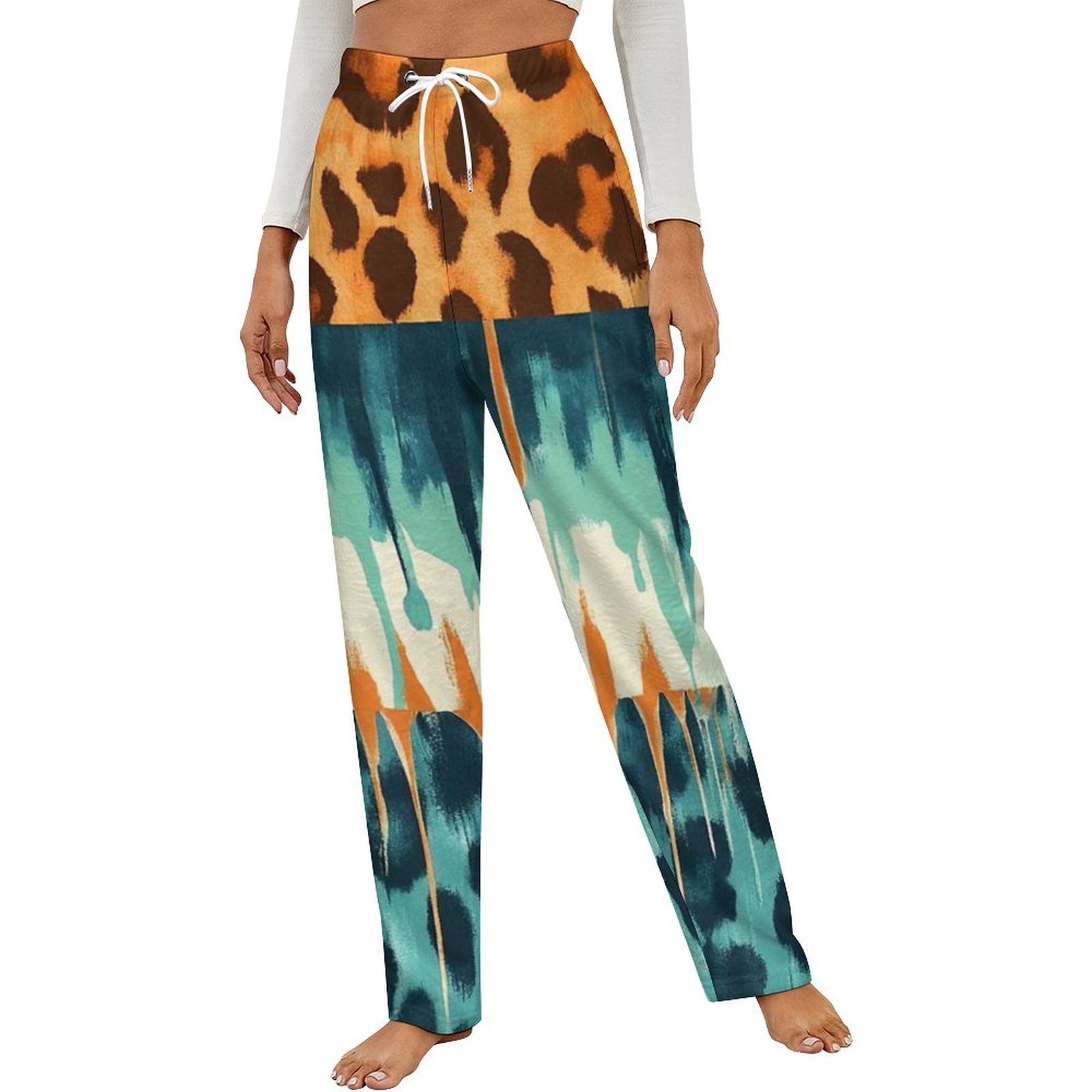 Abstract Leopard Print Drip Winter Female Pants Flannel High Waist ...
