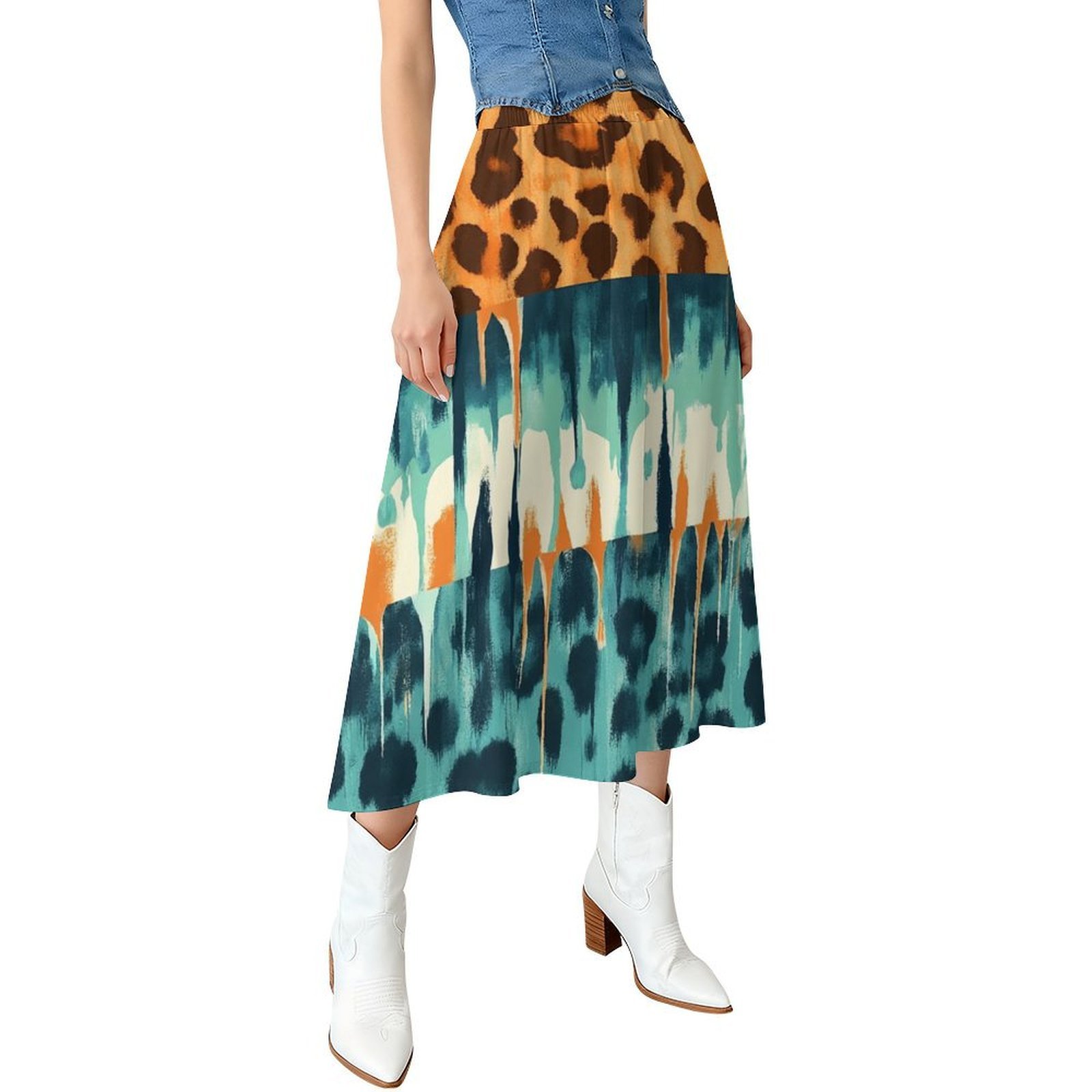 Abstract Leopard Print Drip Women High Waist Midi Skirt Elegant Midi ...