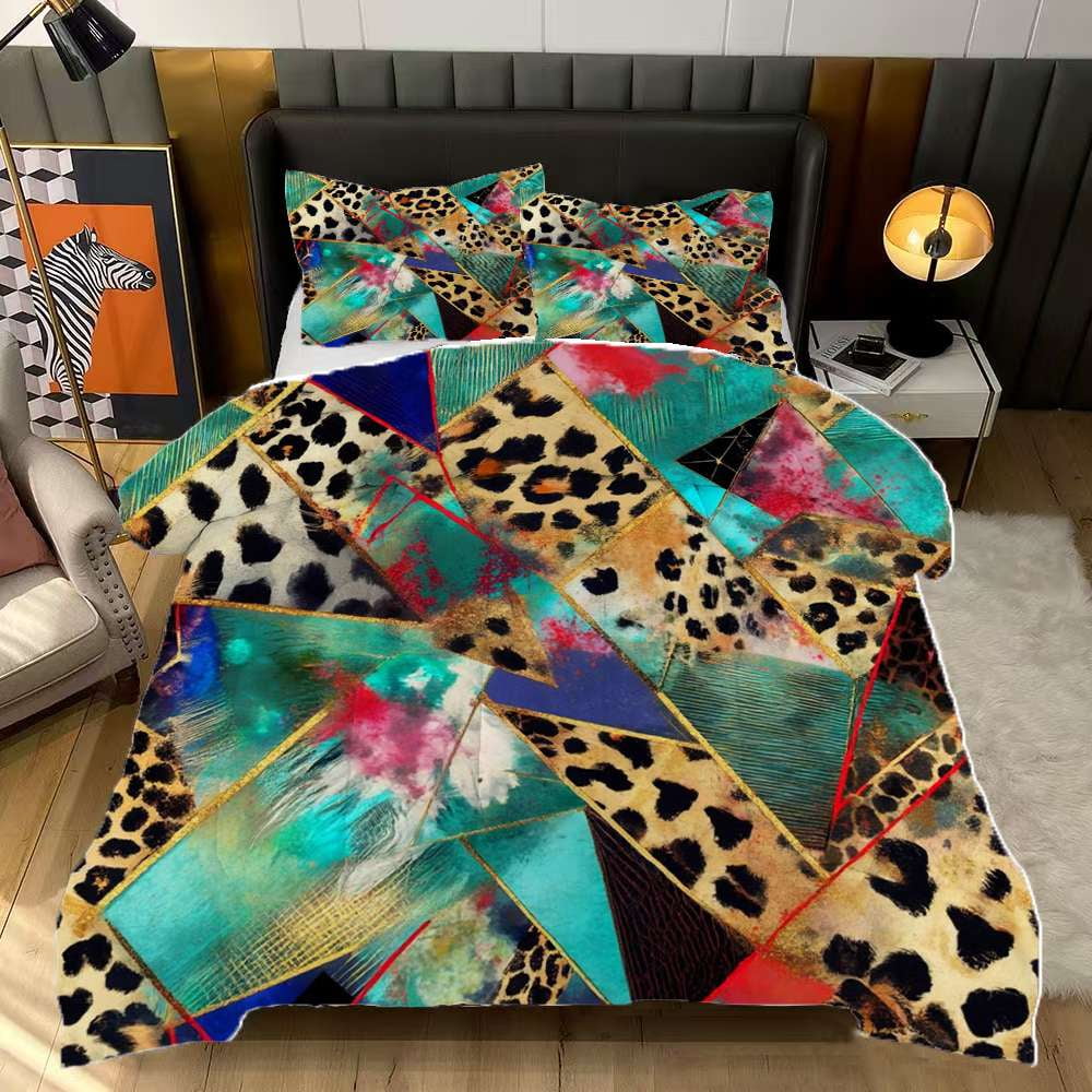 Abstract Leopard Print Geometric Art Comforter Set Full Size Bedding ...