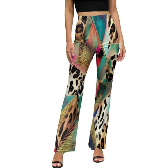 Abstract Leopard Print Geometric Art High Waisted Casual Flared ...