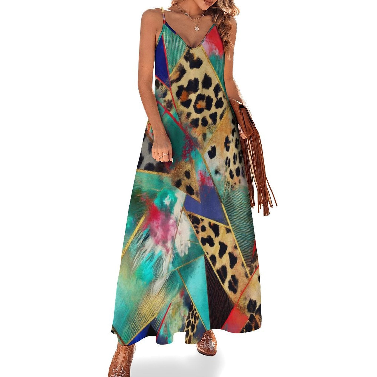 Abstract Leopard Print Geometric Art Sleeveless Dress Women's Evening ...